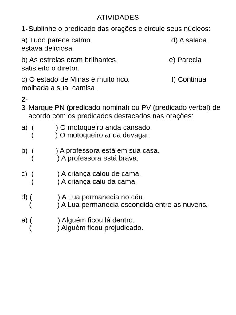 Atividade Predicado Nominal | PDF