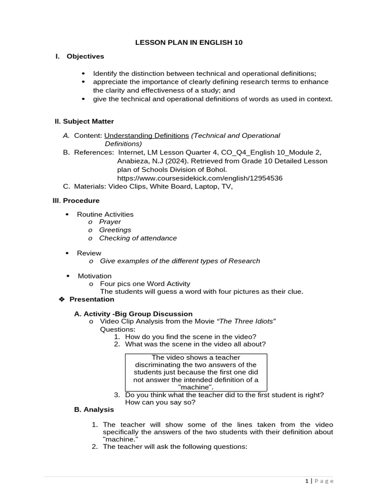 Lesson Plan in English 10 | PDF | Semantics | Definition