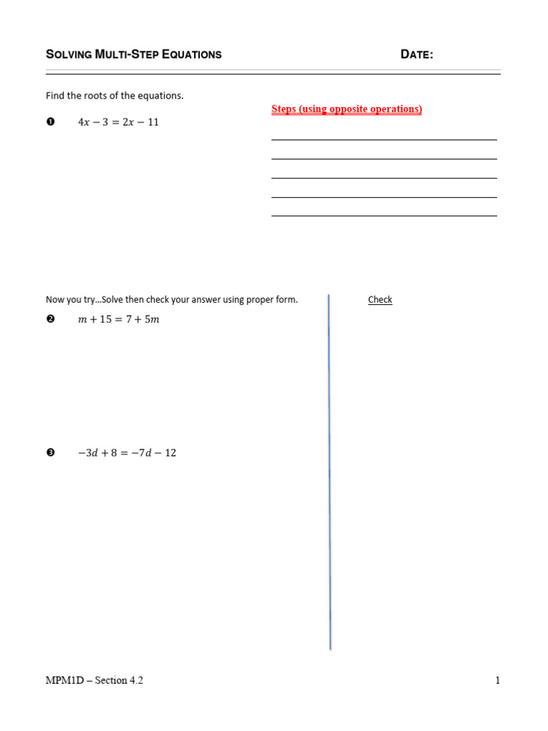 4.2 Multi Step Equations | PDF