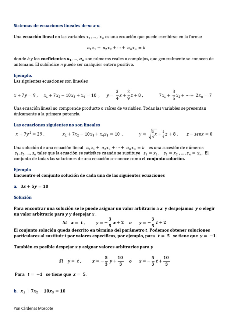 Sistema Ecuaciones Lineales | PDF | Ecuaciones | Matriz (Matemáticas)