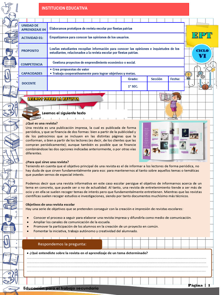 1°y2° EPT - FICHA ACTV 01.UNIDAD 04 | PDF | El pensamiento de diseño | Cuestionario