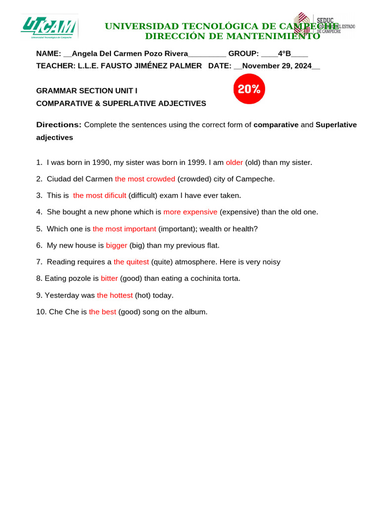 Unit I Grammar Comparative Superlative | PDF