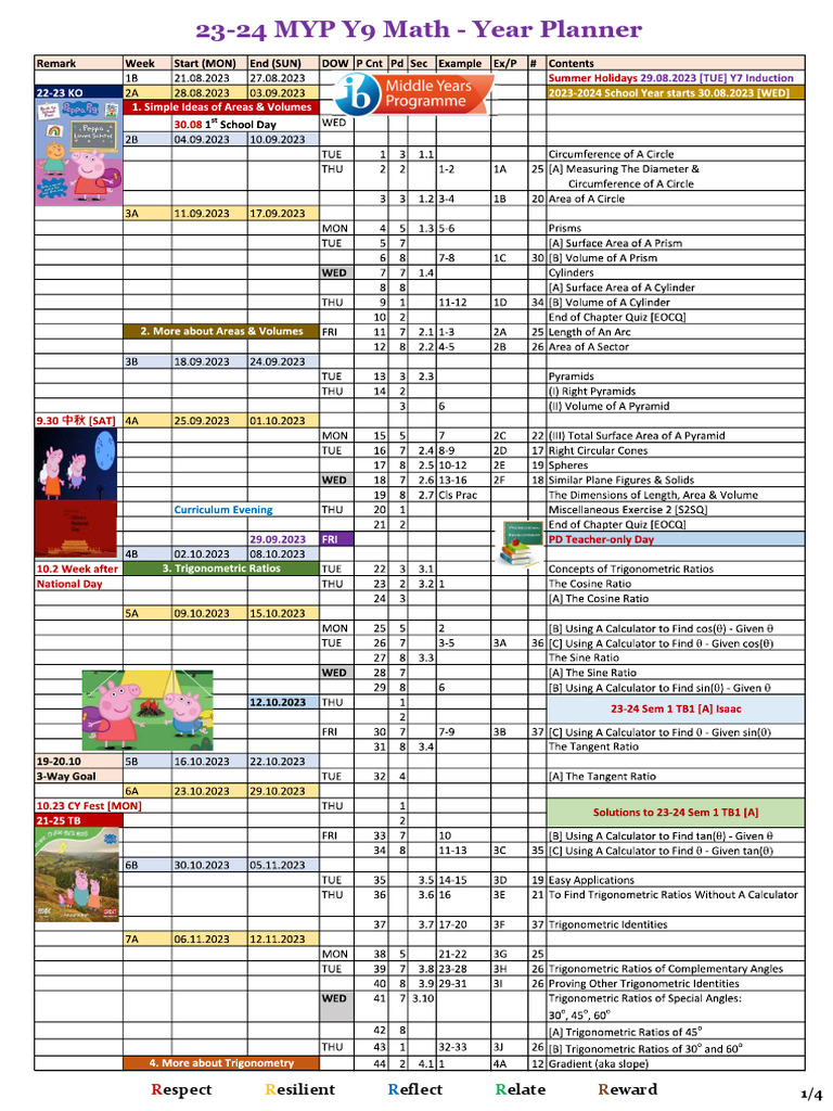 23-24 Y9 Teaching Schedule (R) | PDF