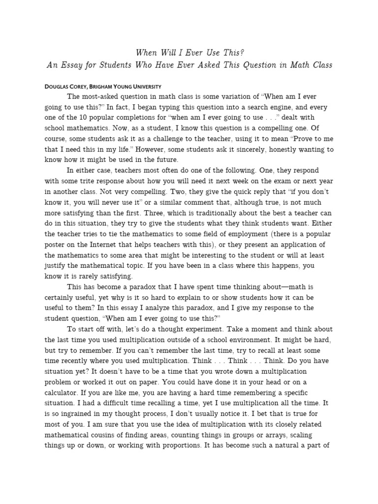 Essay On Importance of Math | PDF | Thought | Mathematics