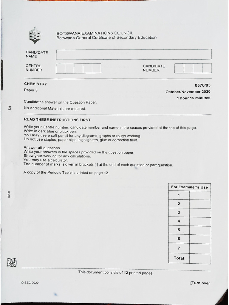 Bgcse Chem Paper 3 PDF .2020 | PDF
