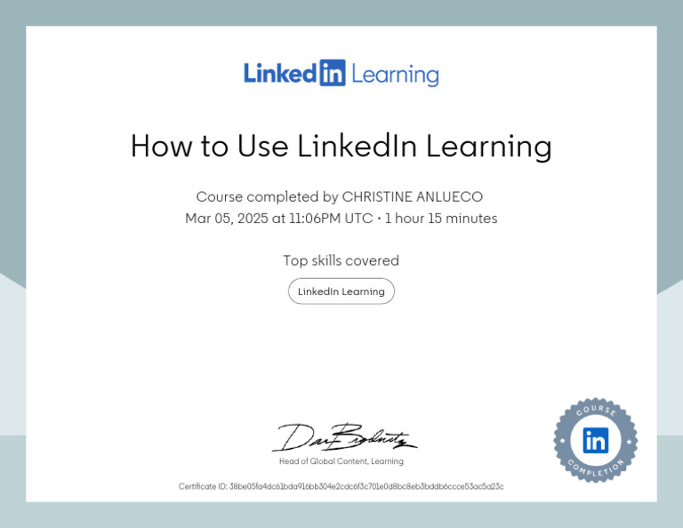 CertificateOfCompletion - How To Use LinkedIn Learning | PDF