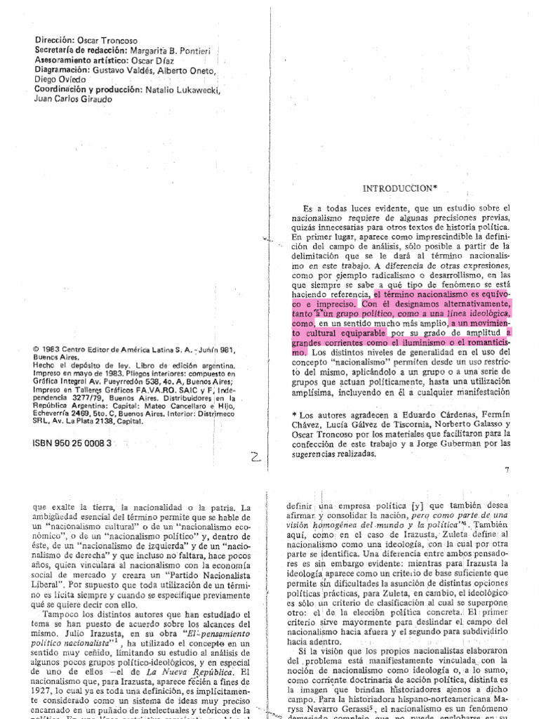Barbero, María Inés y Devoto, Fernando. Los nacionalistas (1910-1932) [1983] | PDF ...
