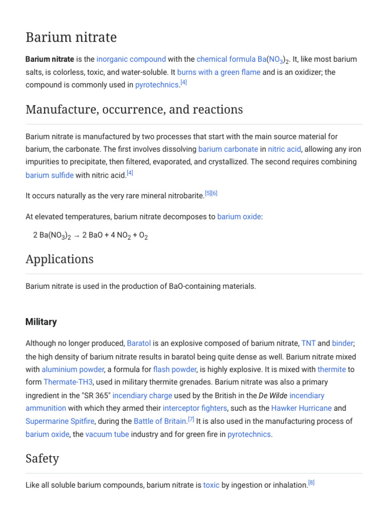 Barium Nitrate: Uses and Safety Information | PDF | Chemistry ...