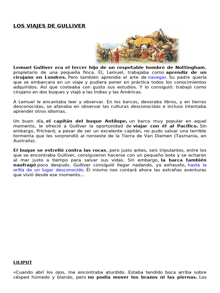 Los Viajes de Gulliver - 7° (Texto Resumido) | PDF | Viajes de Gulliver | Jonathan Swift
