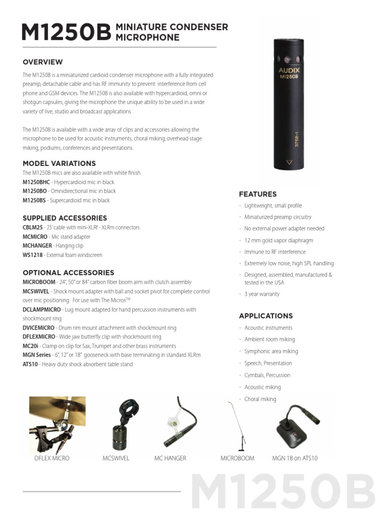 M1250B Mini Condenser Microphone Overview | PDF | Microphone | Sound ...