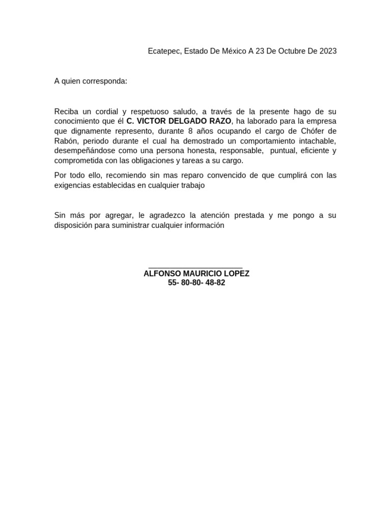 Carta de Reco Laboral | PDF