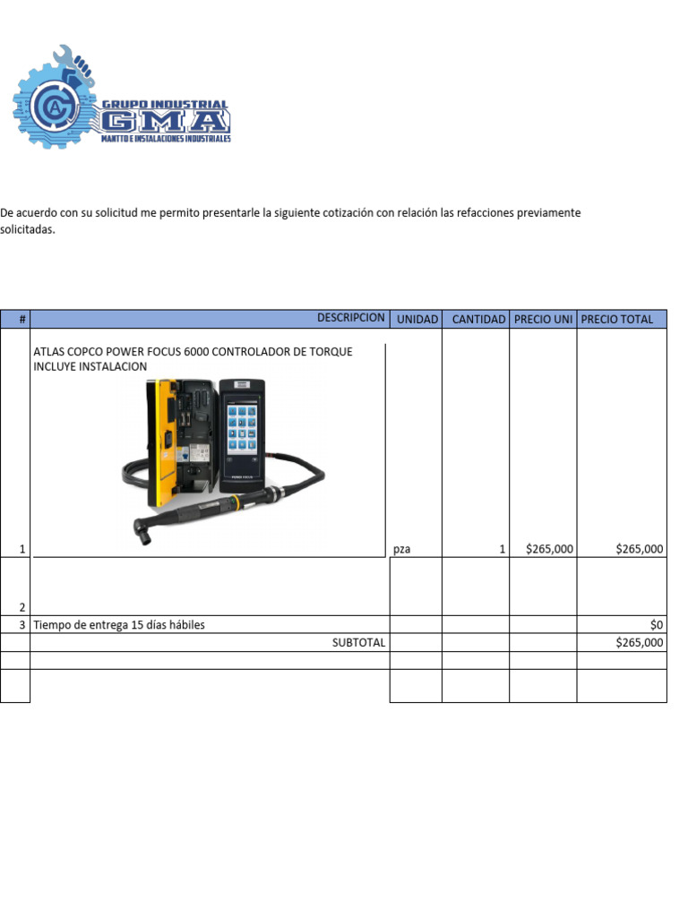 Cotización Atlas Copco PF6000 | PDF