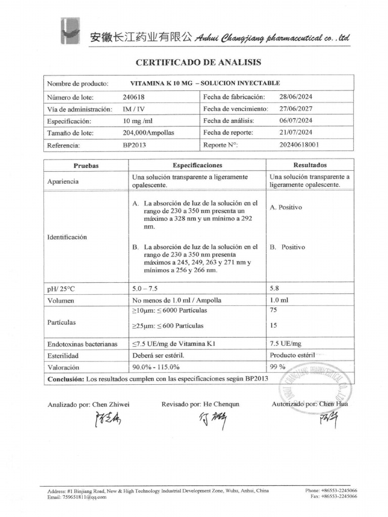 Control de Calidad - AC-0004-VITAMINA K 10MG - SOLUCION INYECTABLE-240618-1 | PDF