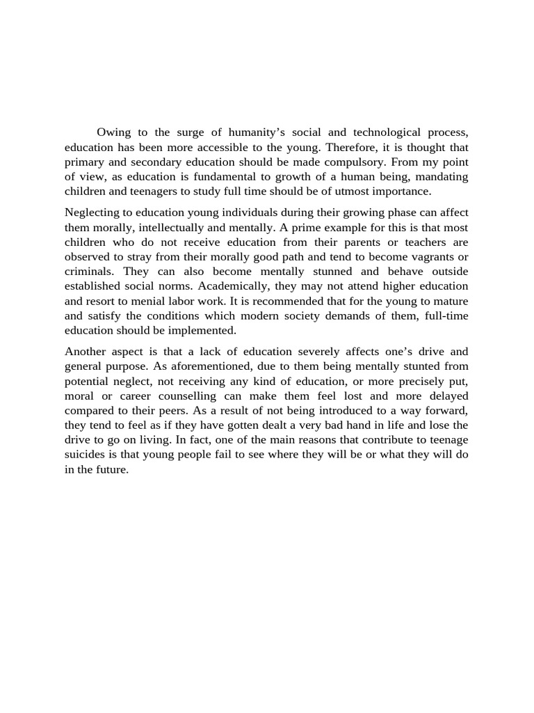 Importance of Compulsory Education | PDF
