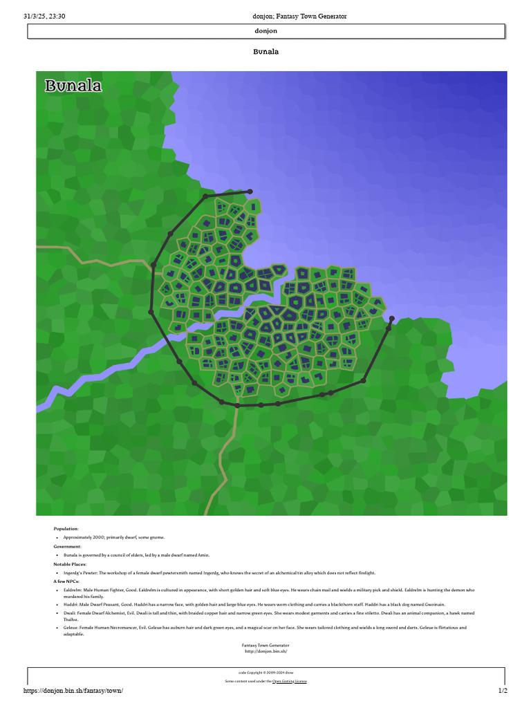 Fantasy Town Generator: Bunala Overview | PDF