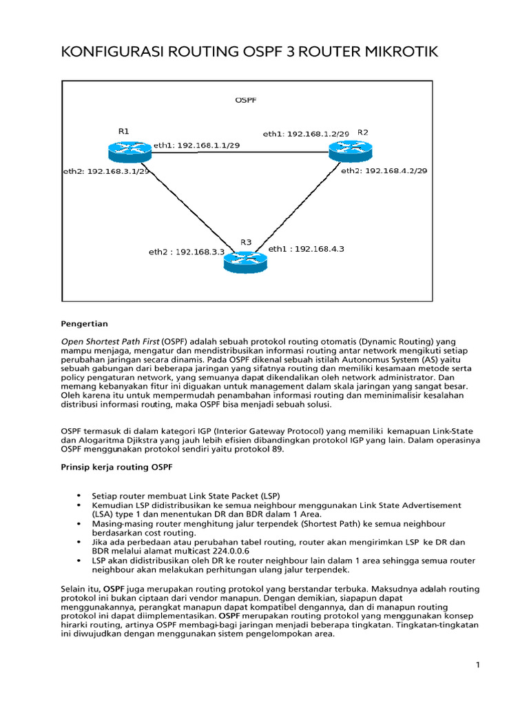 Konfigurasi Routing Ospf 3 Router Mikrotik | PDF