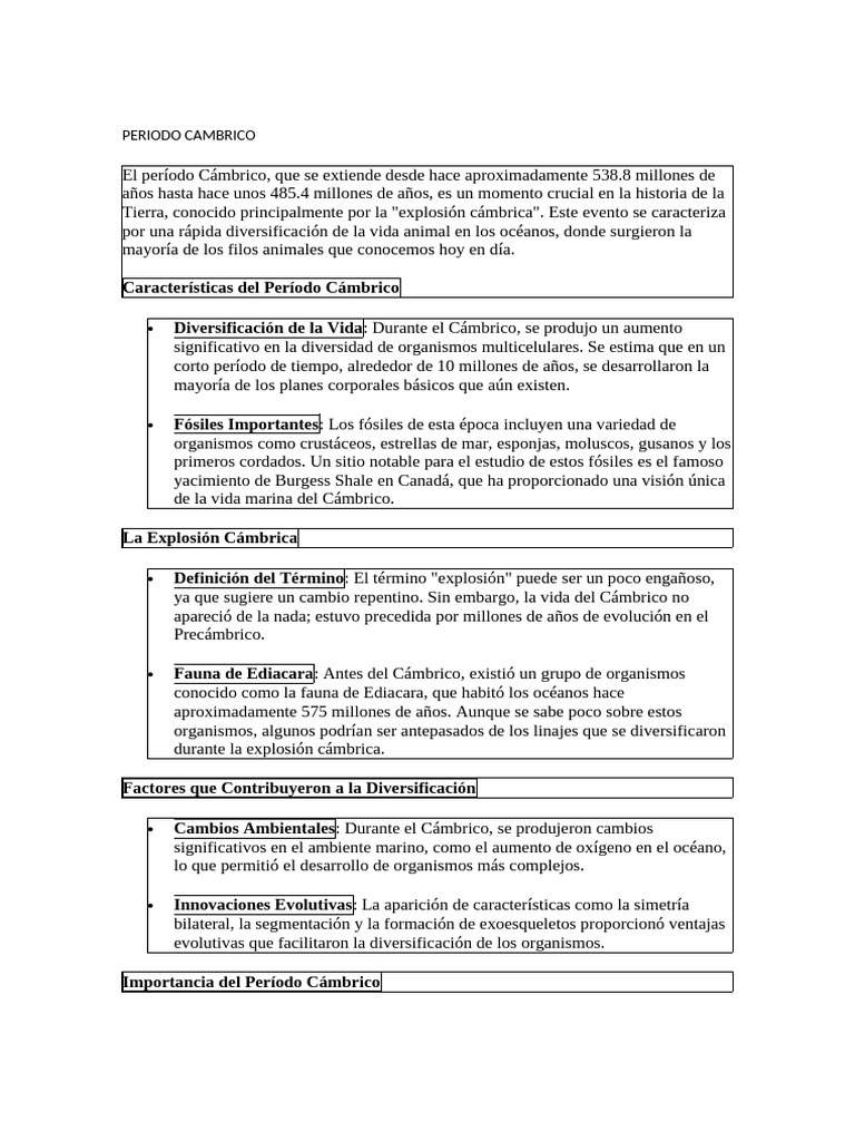 Periodo Cambrico | PDF | Evolución | Biología