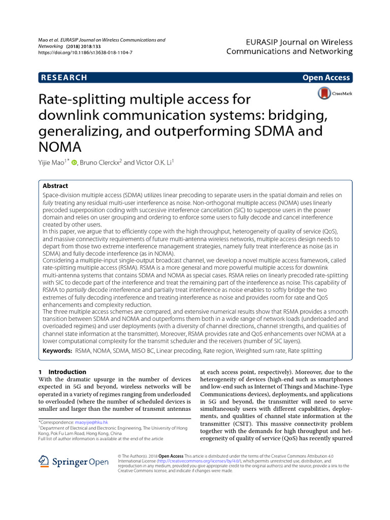 2018 EURASIP Journal RSMA For Downlink Comm Sys Outperform SDMA and ...