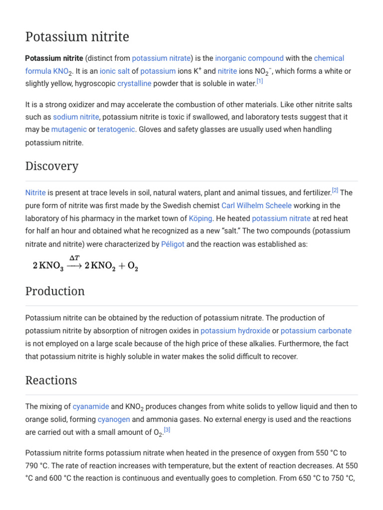 Potassium Nitrite - Wikipedia | PDF | Chemistry | Chemical Compounds