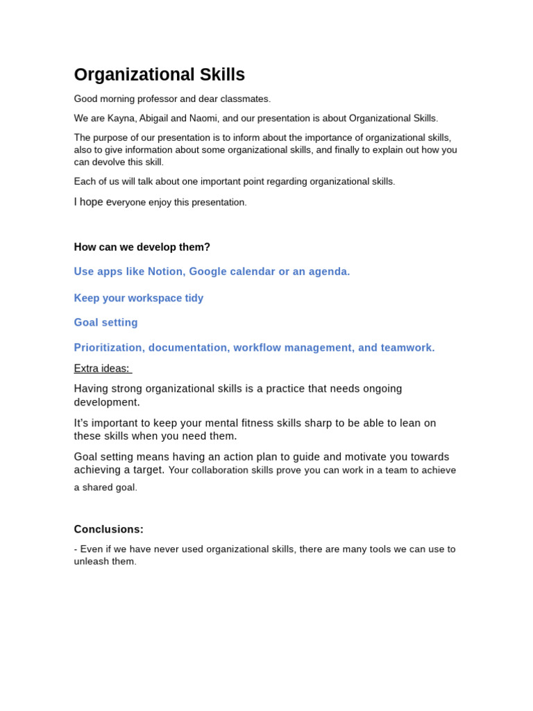 Developing Organizational Skills | PDF