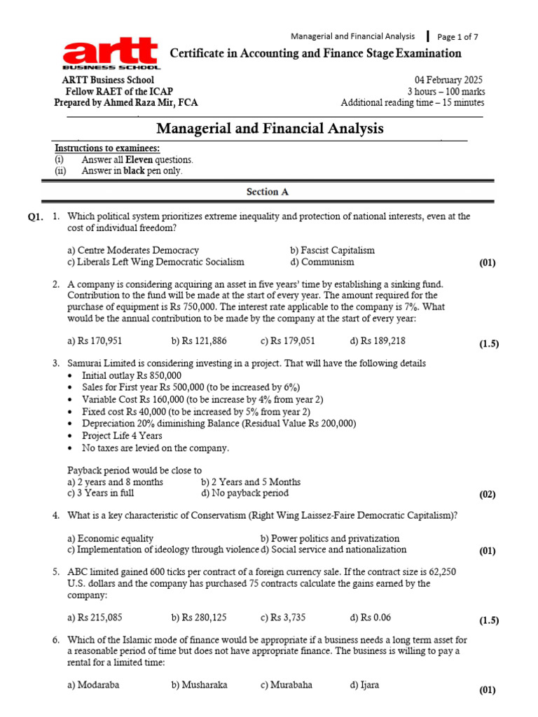 Final MFA Mock March 2025 | PDF | Futures Contract | Interest