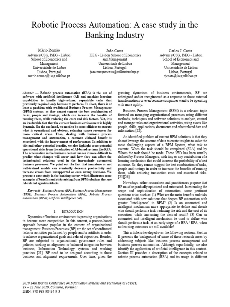 Robotic Process Automation A Case Study in The Banking Industry | PDF | Business Process ...