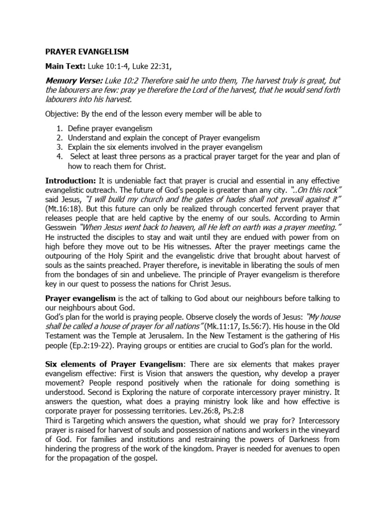 The Role of Prayer in Evangelism | PDF | Prayer | Jesus