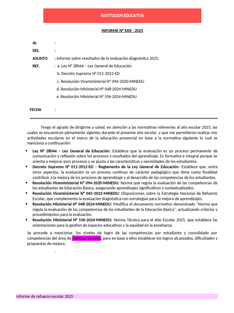Informe De Evaluacion Diagnostica Cc Ss 2025 Pdf Sustentabilidad 5256