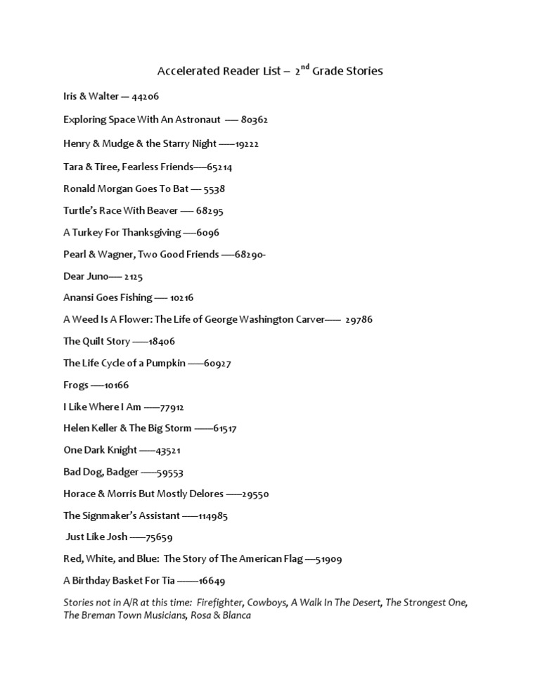 2nd Grade Accelerated Reader Book List | PDF