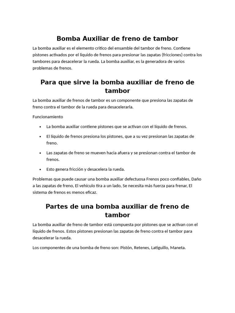 Bomba Auxiliar de Freno de Tambor | PDF | Bomba | Freno