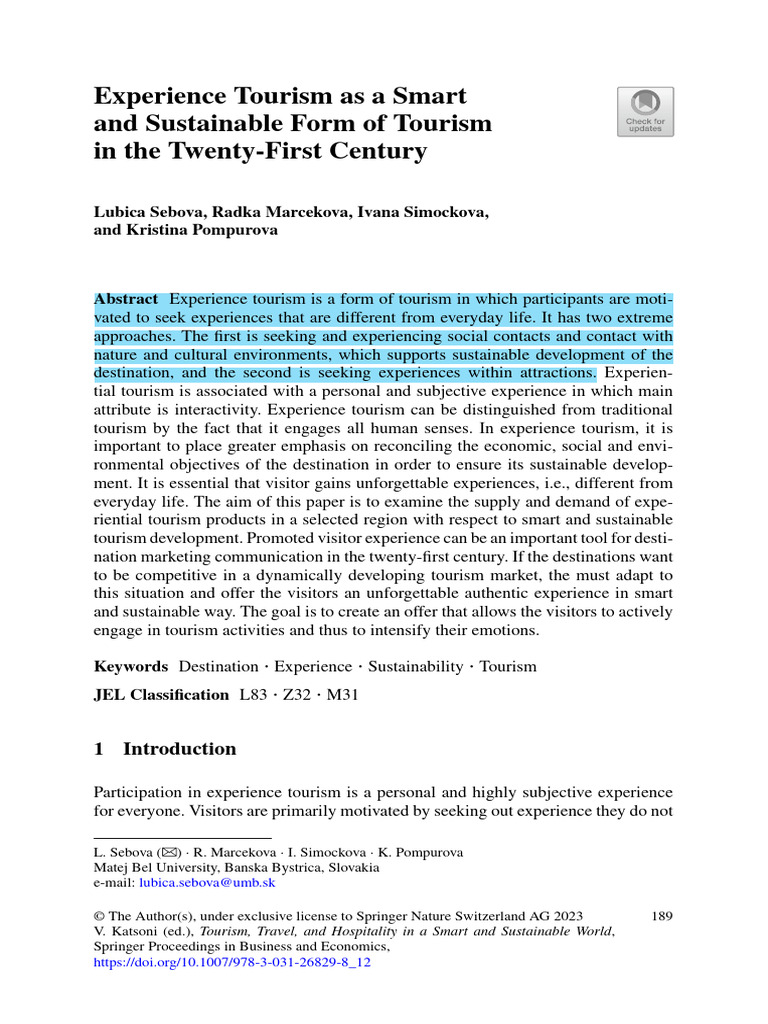 Experience Based Tourism | PDF | Tourism | Experience