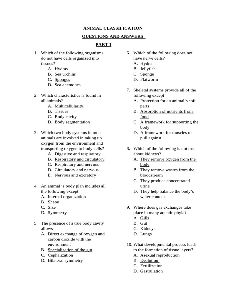 Animal Classification | PDF | Tissue (Biology) | Anatomy