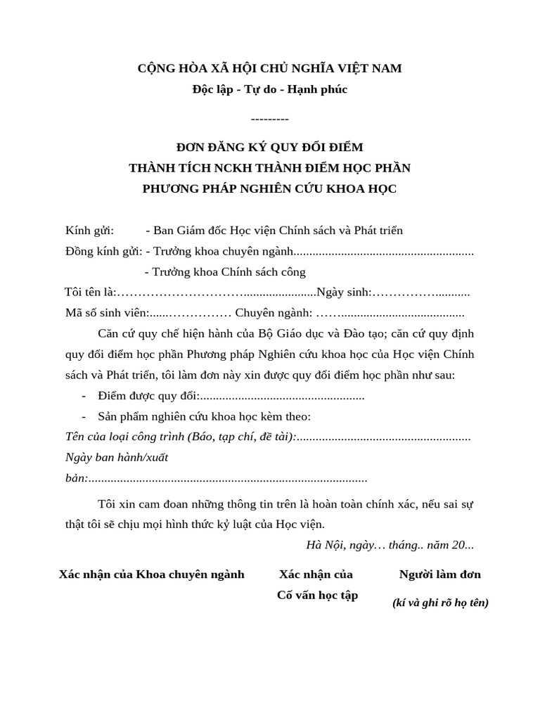 Mẫu Đơn Quy Đổi NCKH | PDF