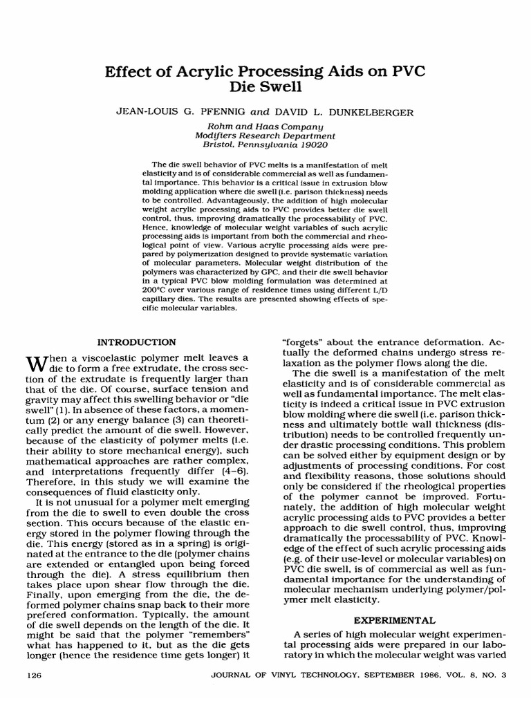 Effect of Acrylic Processing Aids On PVC Die Swell | PDF | Polymers ...