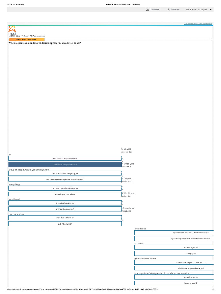 Elevate - Assessment MBTI Form M | PDF | Cognition