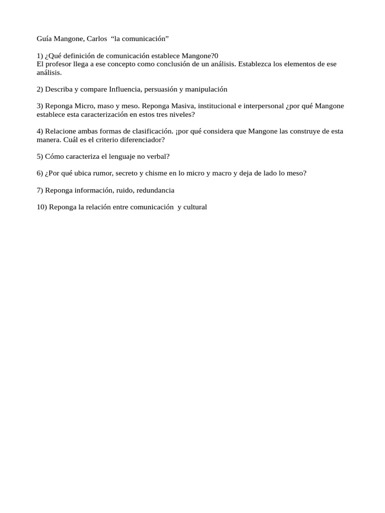 Análisis de la Comunicación según Mangone | PDF