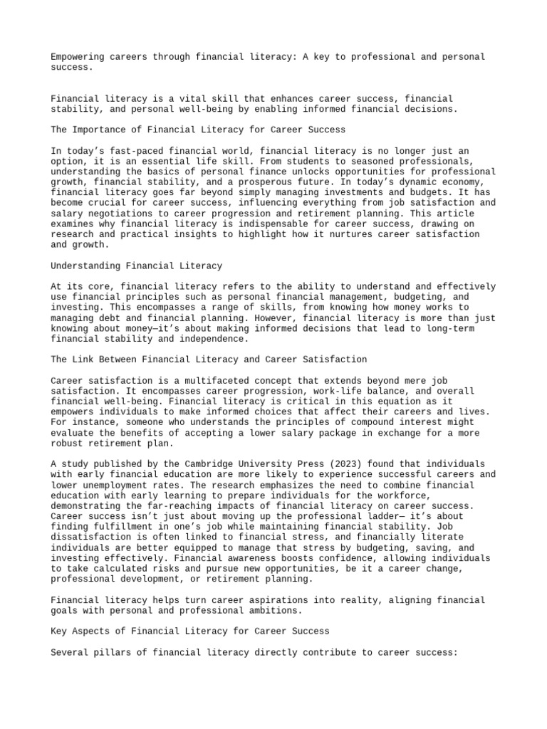 Empowering Careers Through Financial Literacy | PDF | Financial ...