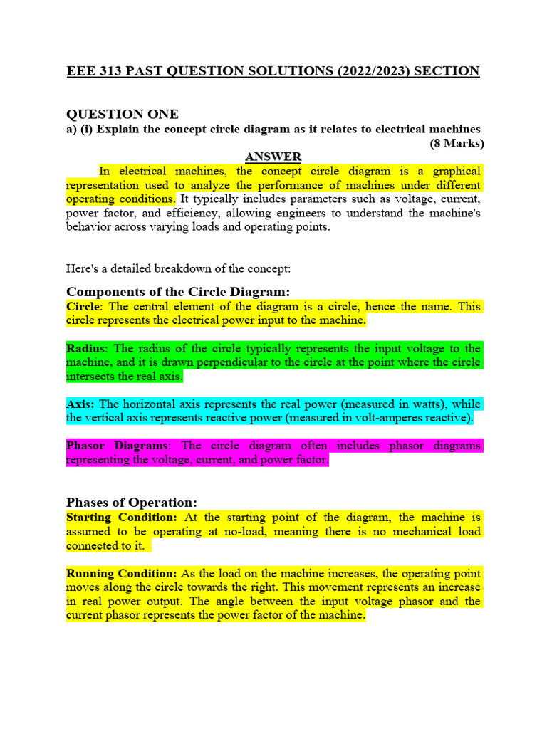 Eee 313 (Electrical Machine) Past Question Solution | PDF | Electric Motor | Electrical Engineering