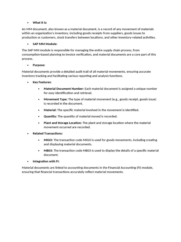 Understanding Material Documents in SAP MM | PDF