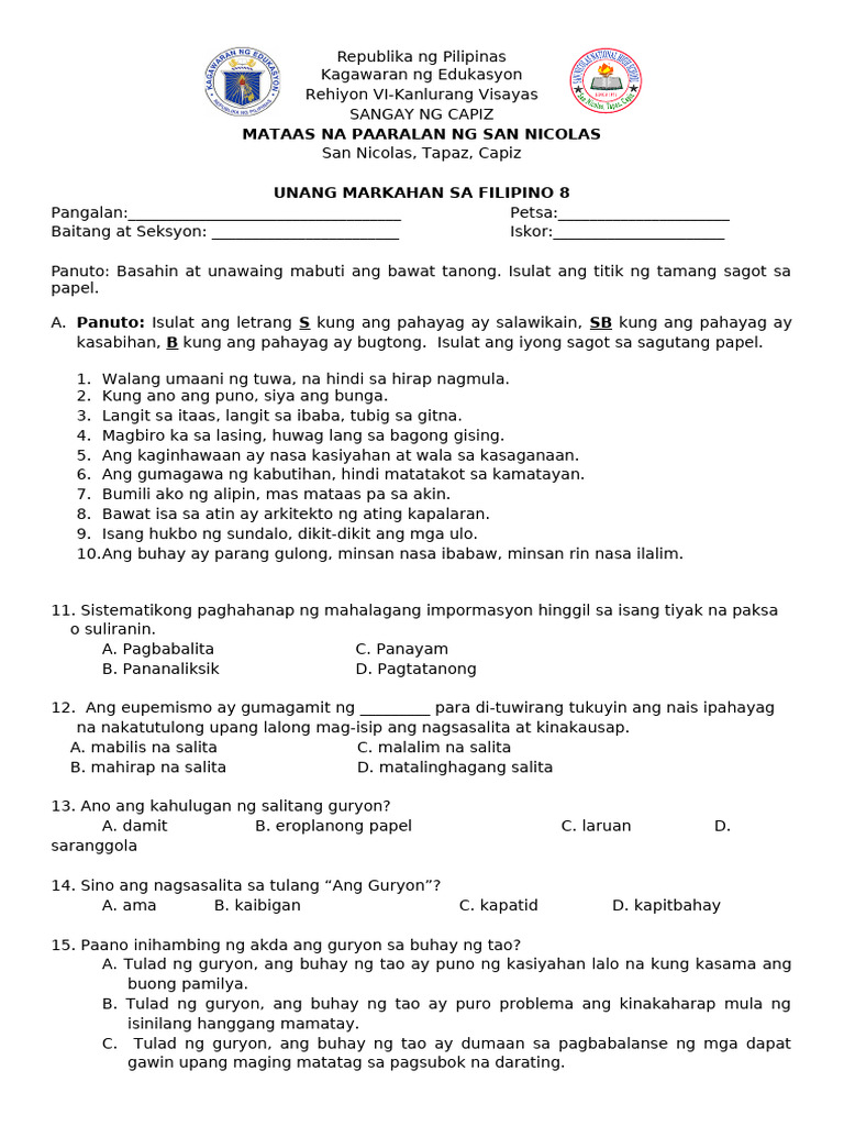 Filipino 8 Q1 | PDF