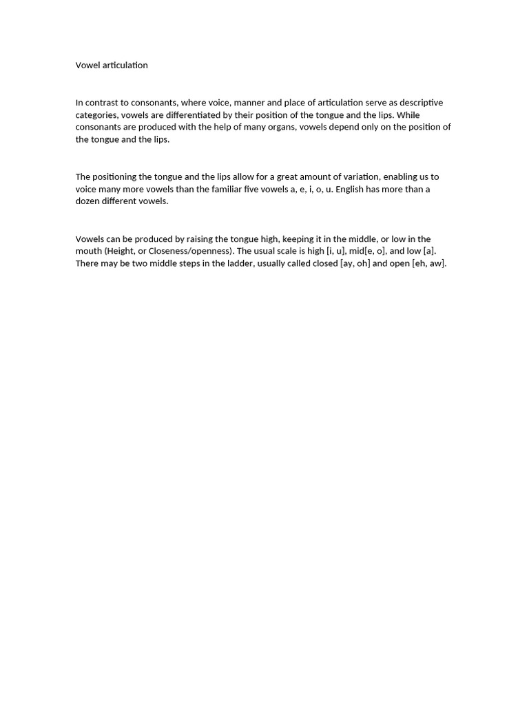 Vowel Articulation | PDF