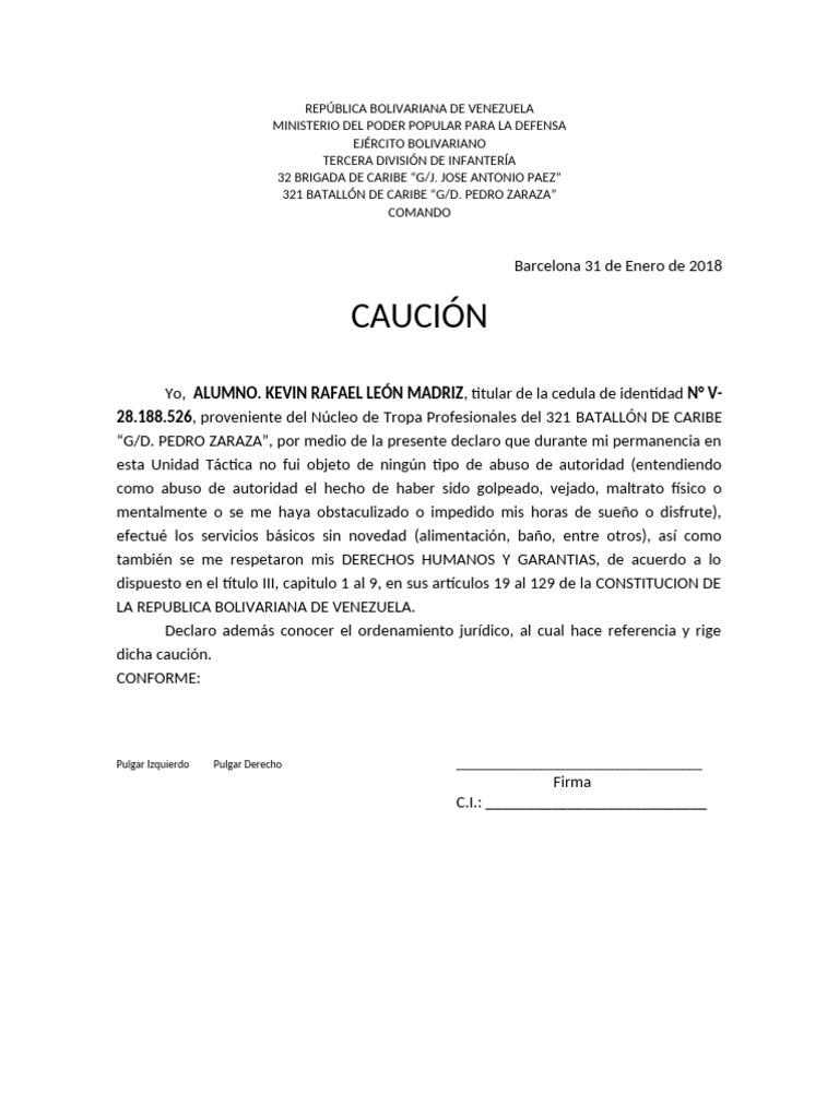 Caucion de No Maltrato | PDF | Venezuela