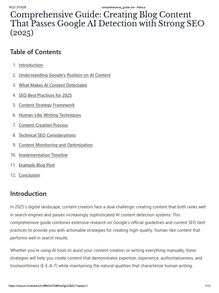 Tạo Blog Thân Thiện Với SEO Vượt Qua Bài Kiểm Tra AI Của Google - Manus | PDF | Search Engine ...