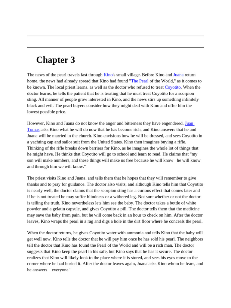 Chapter 3 Summary of The Pearl | PDF