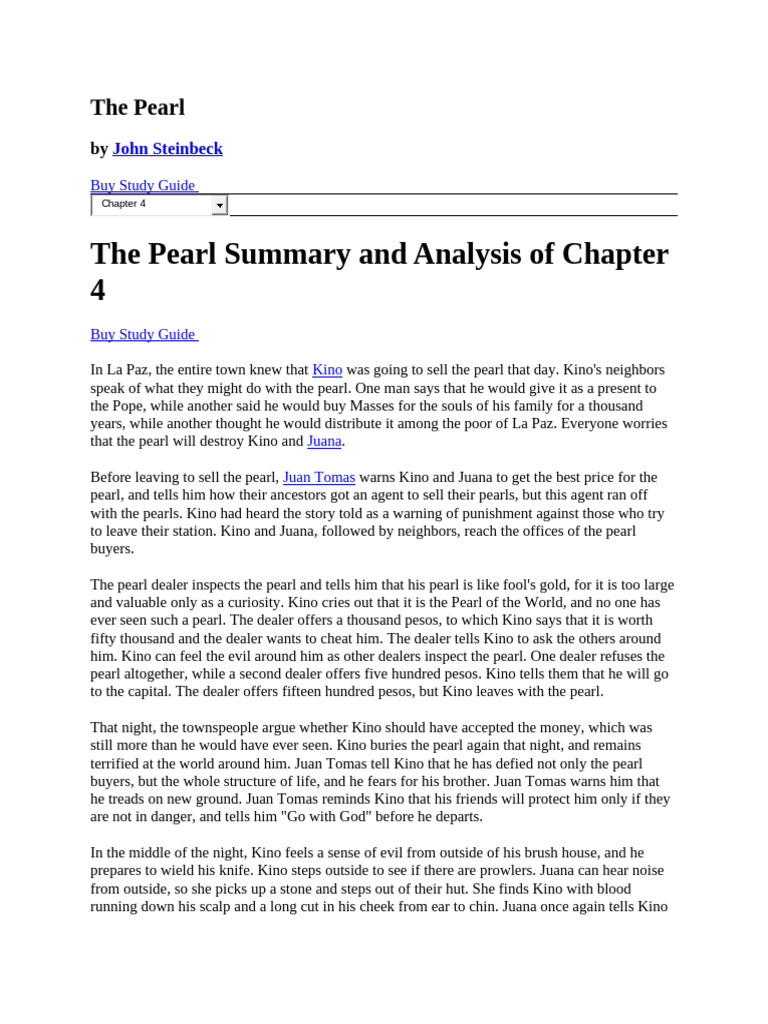 The Pearl Chapter 4 Summary and Analysis GradeSaver | PDF