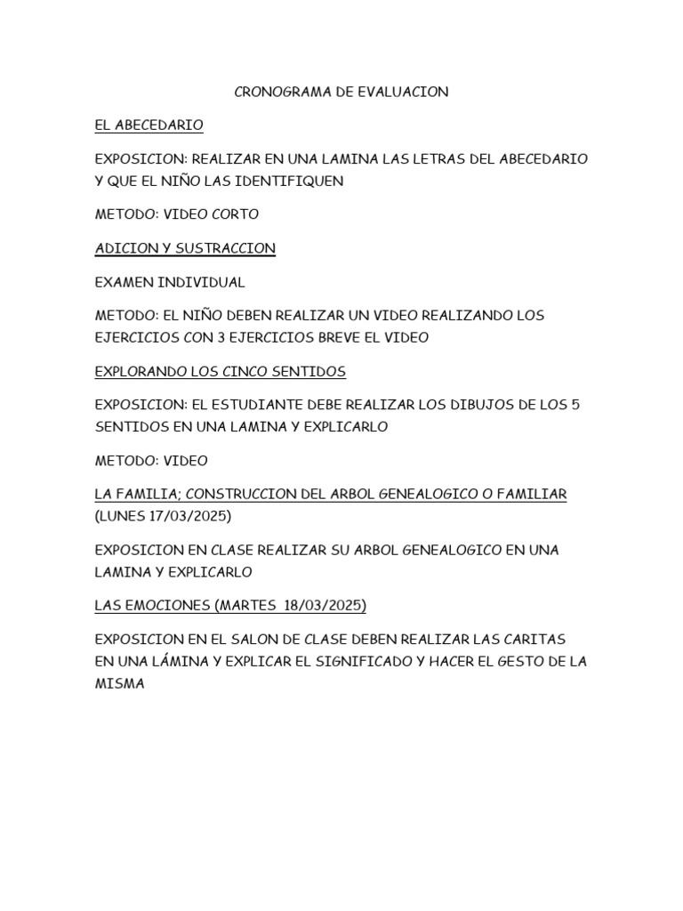 Cronograma de Evaluacion Rene | PDF