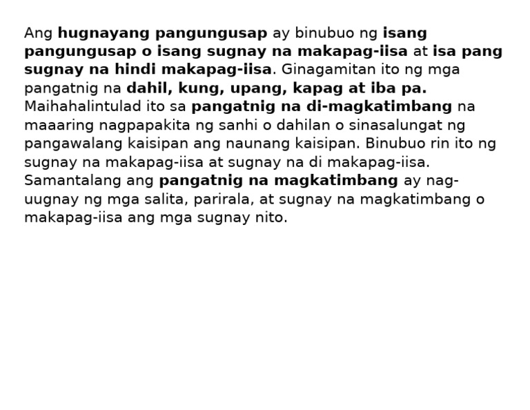 Ang Hugnayang Pangungusap Ay Binubuo NG Isang Pangungusap o Isang ...