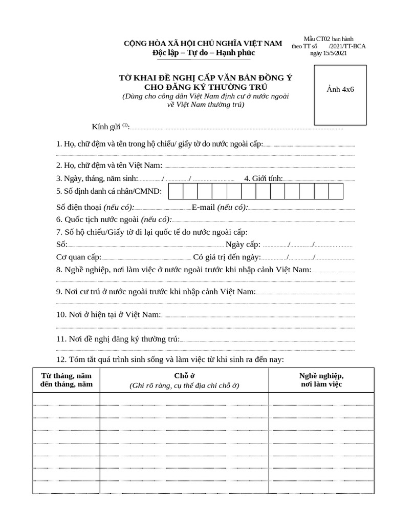 CT02 Tờ khai đề nghị cấp văn bản đồng ý cho đăng ký thường trú | PDF