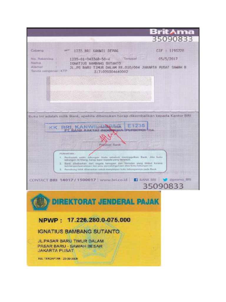Rek BRI Dan NPWP Ignatius Bambang S | PDF
