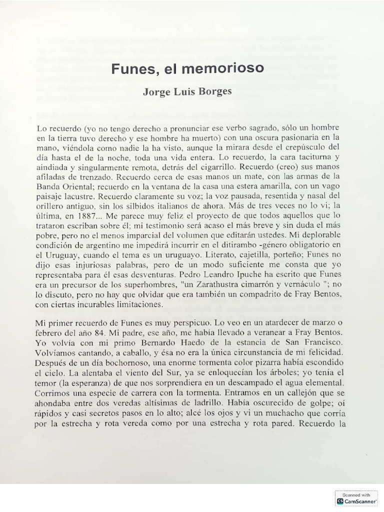 Funes - Jorge Luis Borges - FILOSOFIA | PDF